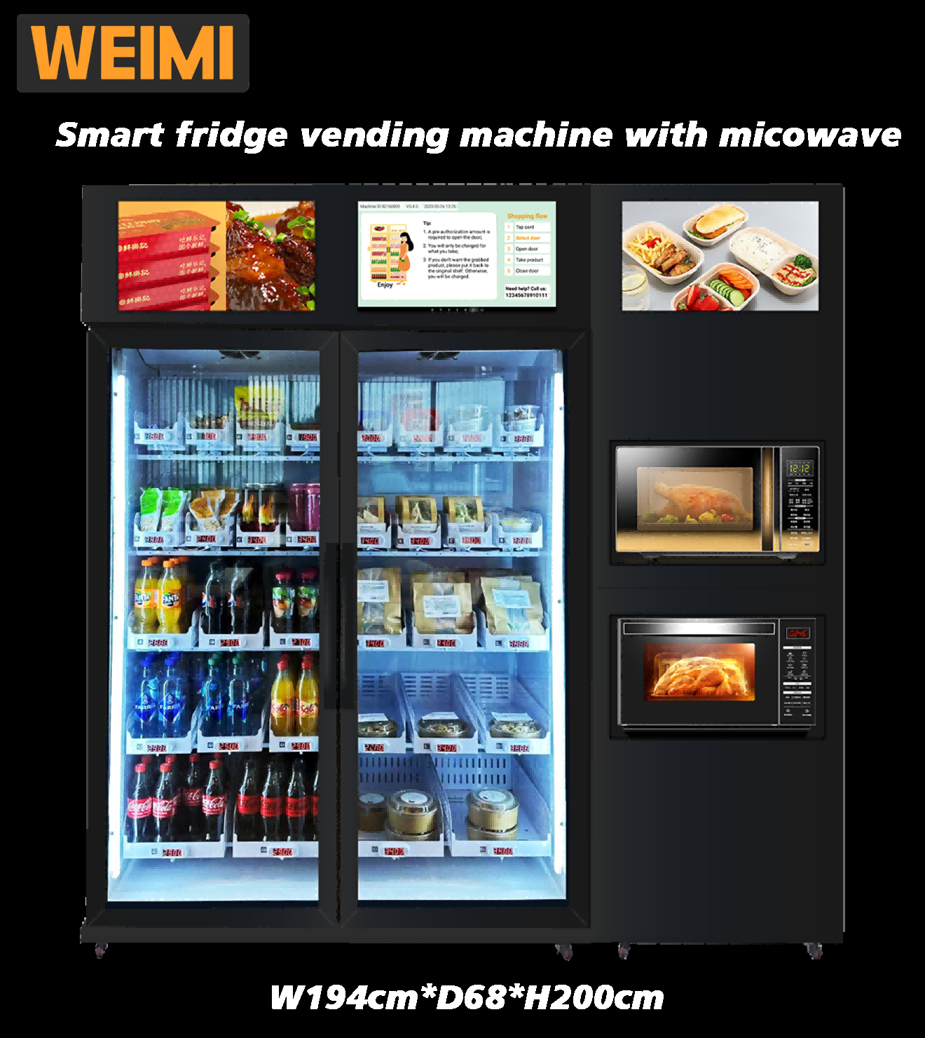 hot food meal smart fridge vending machine with microwave